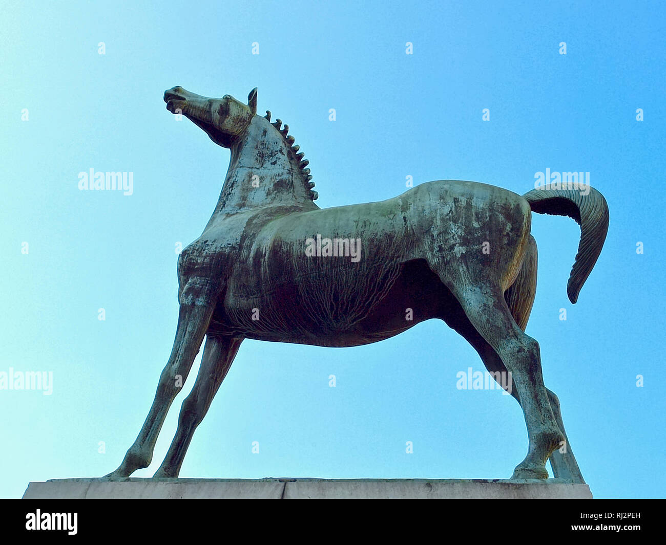 Sculpture of a horse in front of the opera in Aachen in Germany Stock ...