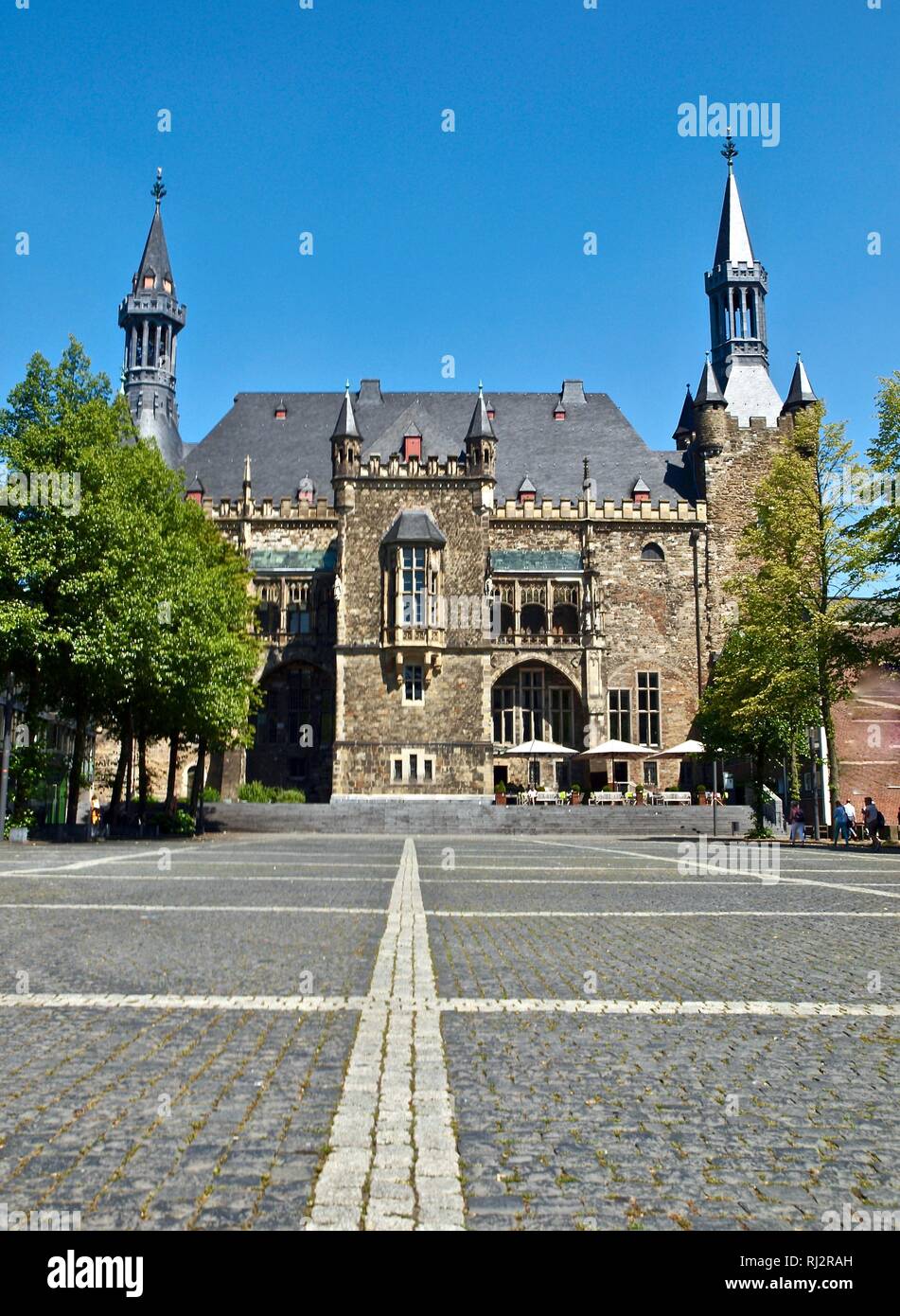 Historic city hall of Aachen in Germany with blue sky Stock Photo - Alamy