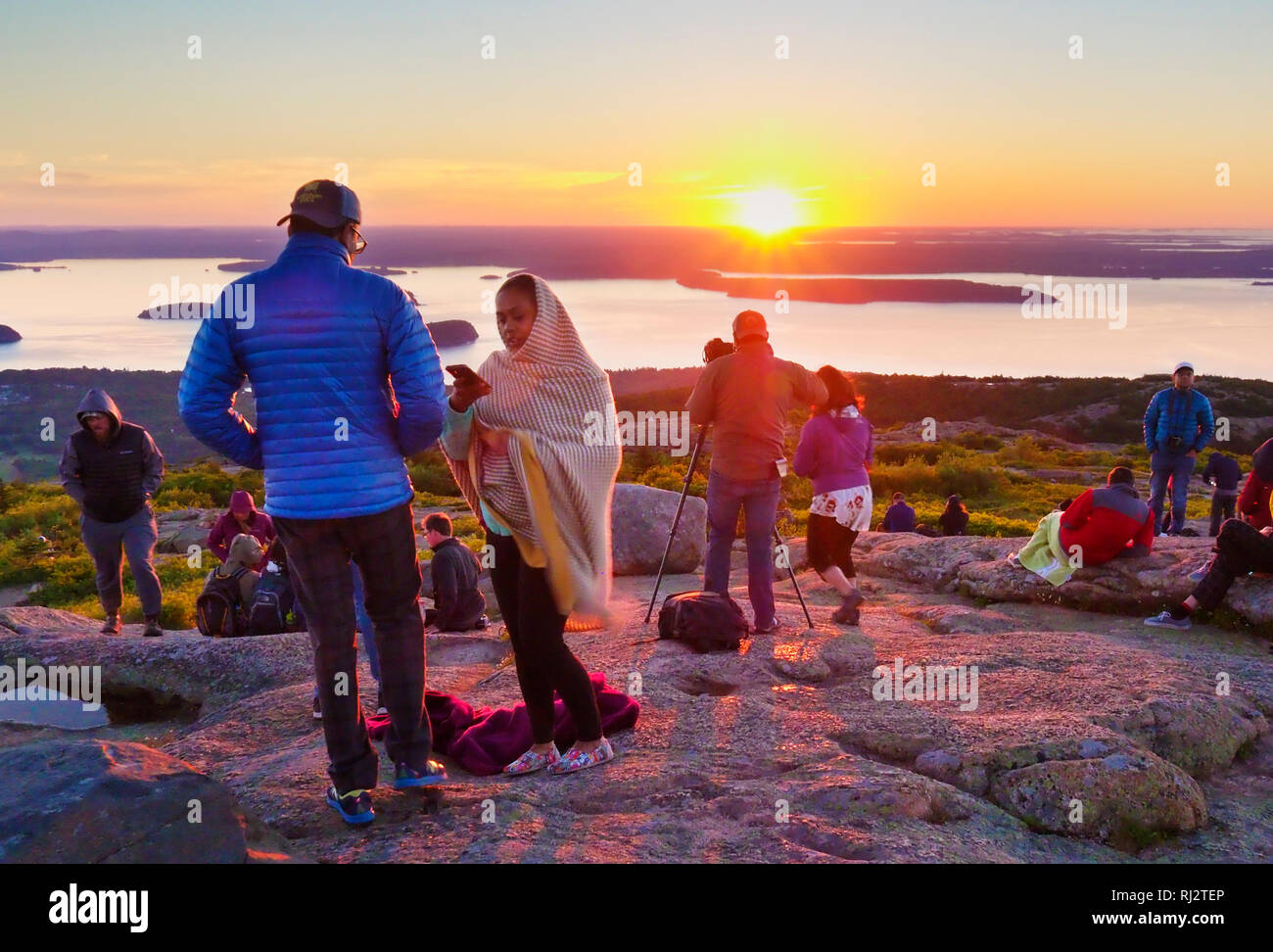 Sunrise, Cadillac Mountain, Acadia National Park, Maine, USA Stock ...