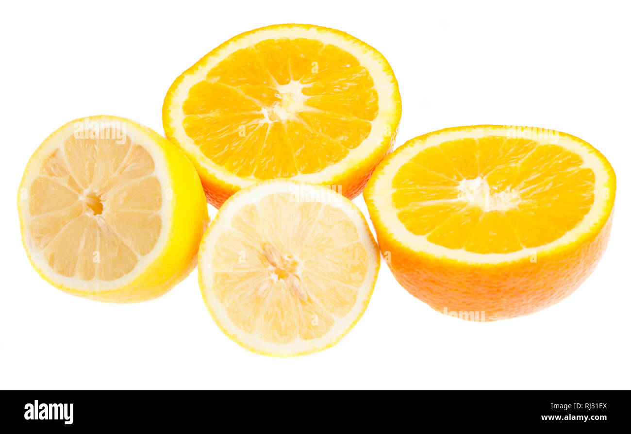 half orange and lemon on a white background Stock Photo - Alamy