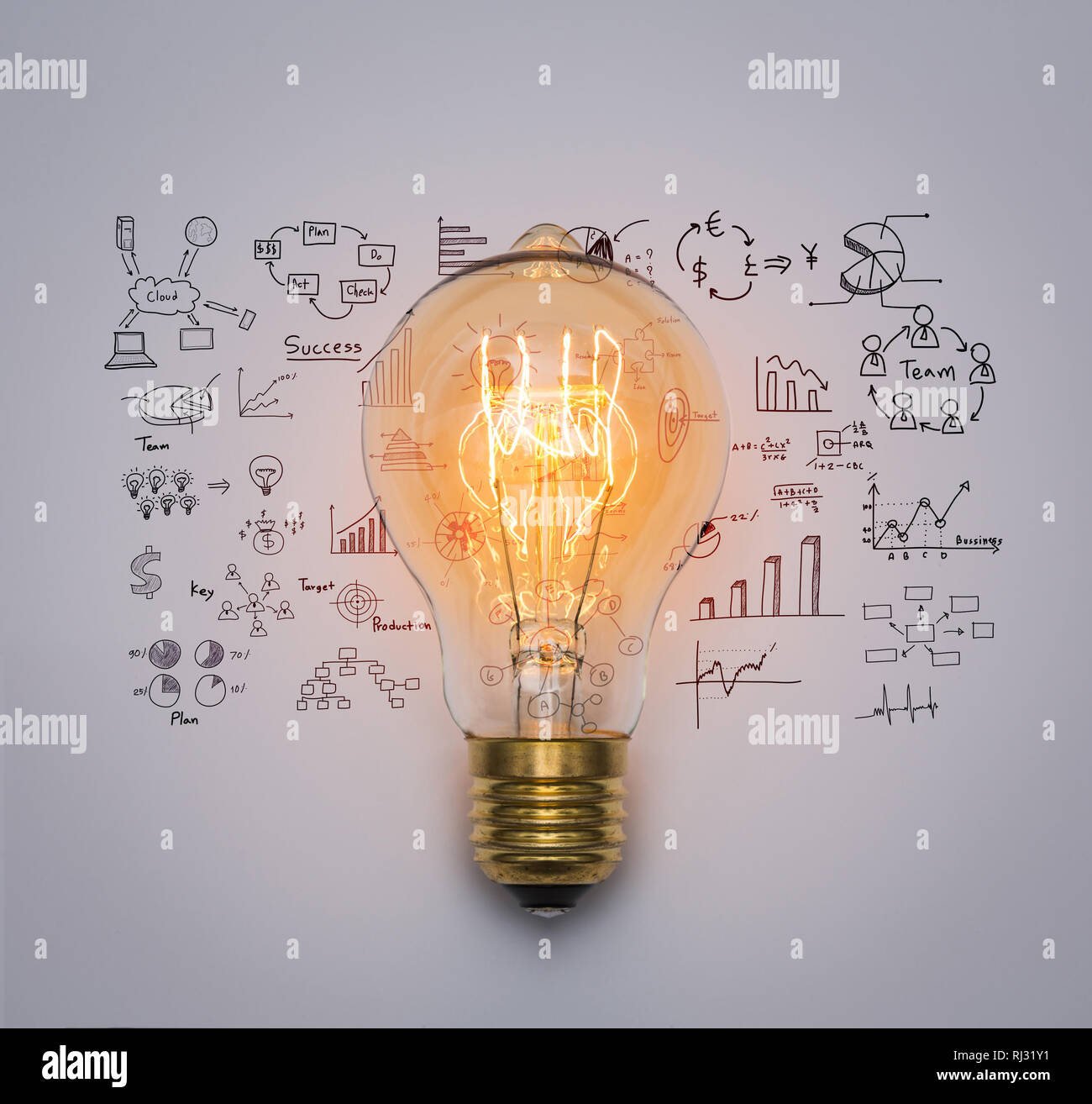 Light bulb with drawing graph Stock Photo - Alamy