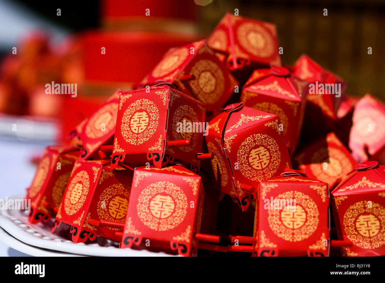 Little present boxes made in Chinese style Stock Photo - Alamy