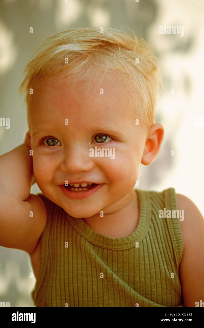 When you are happy you find pure joy in your life. Little child with ...