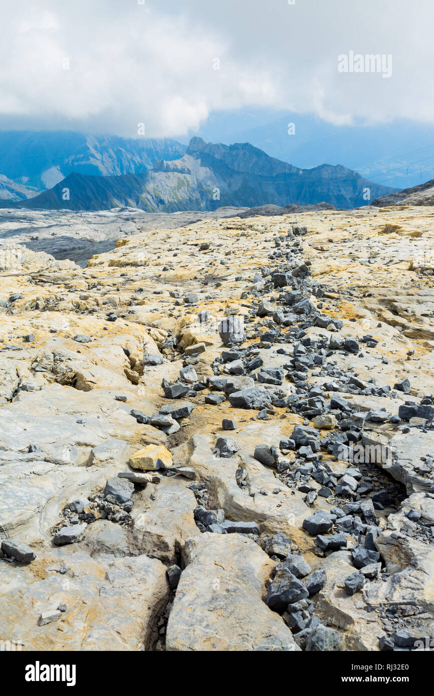 Postglacial landscape with crushed stones in Swiss Alps Stock Photo - Alamy