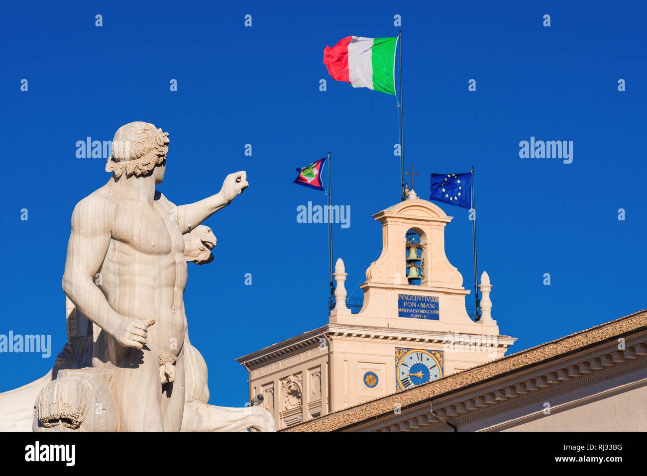 Quirinal Hill with Horse Tamers ancient roman statue and President of ...