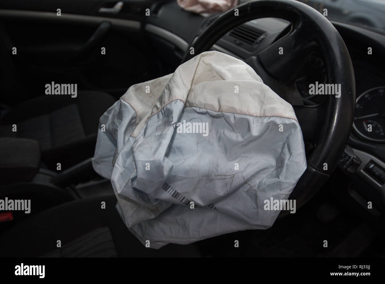 Car Crash; Damage and details, deployed airbag after a vehicle accident ...