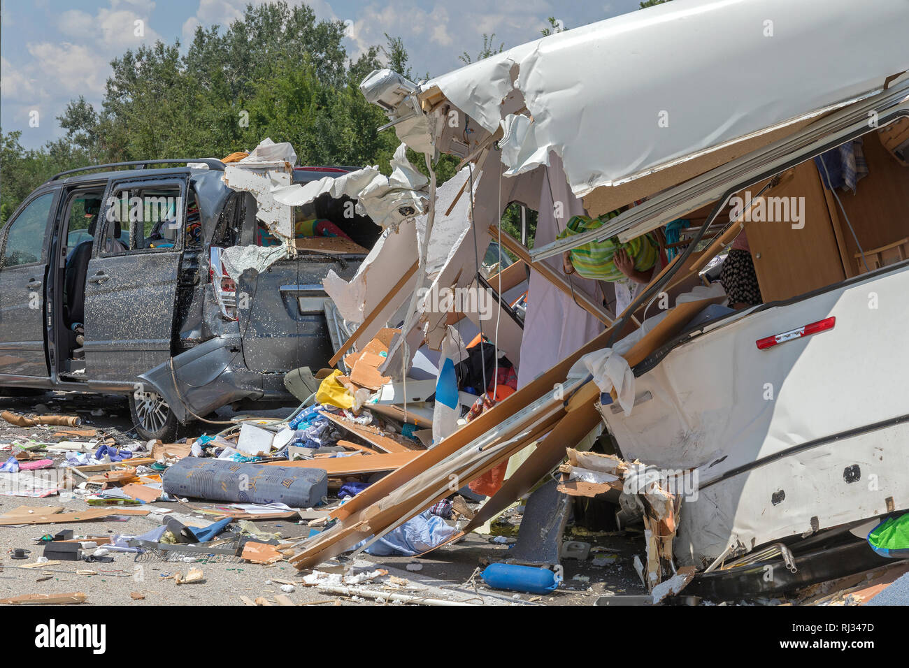 Camper Trailer and Van Traffic Accident at Highway Stock Photo - Alamy