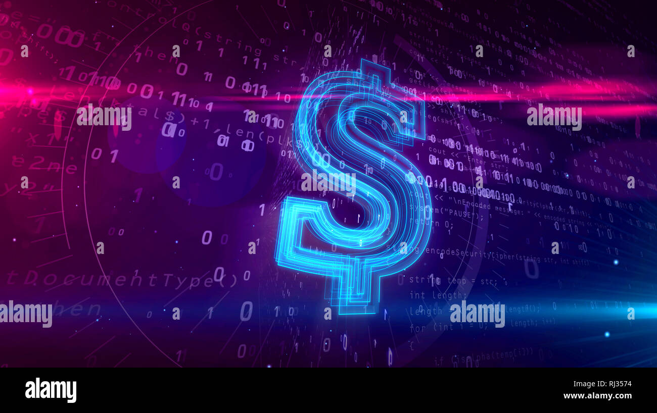 Dollar sign on digital background. Abstract concept of internet ...