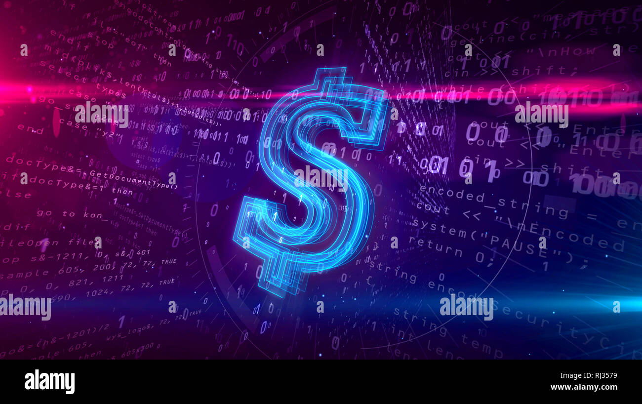 Dollar sign on digital background. Abstract concept of internet ...