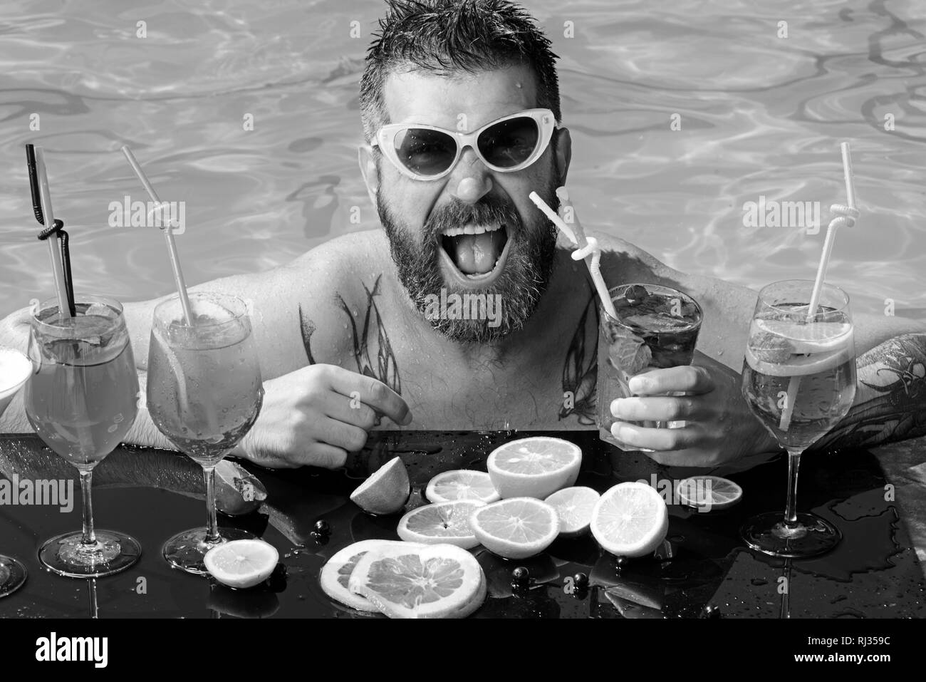 Miami beach hotel pool Black and White Stock Photos & Images - Alamy