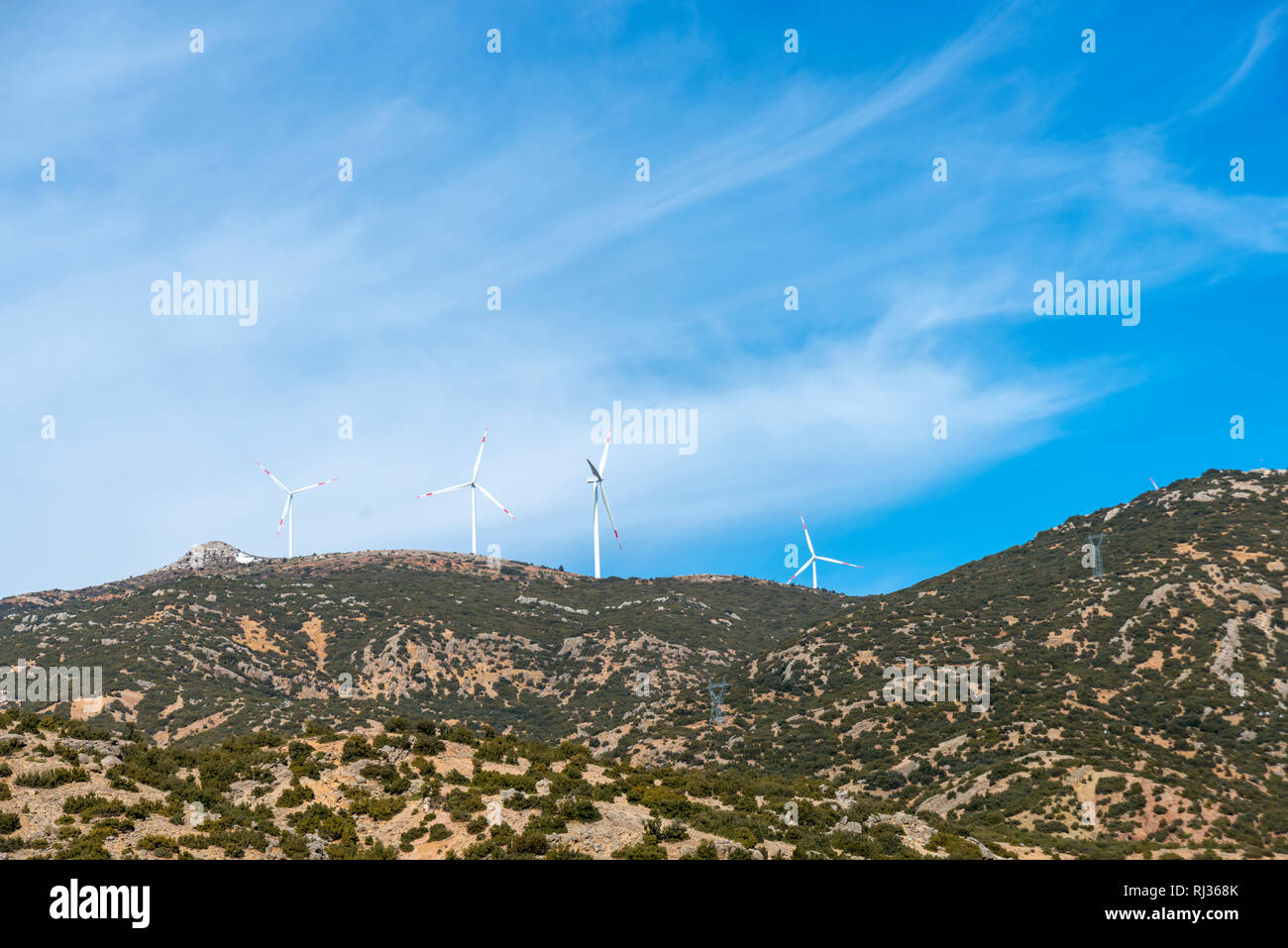 Wind turbines in operation on mountain Stock Photo - Alamy