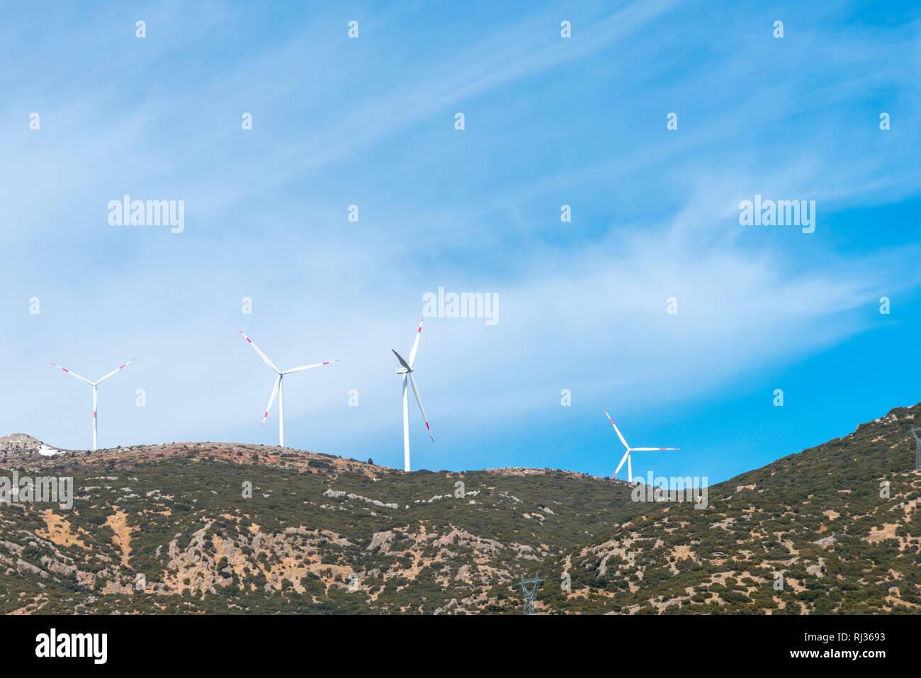 Wind turbines in operation on mountain Stock Photo - Alamy