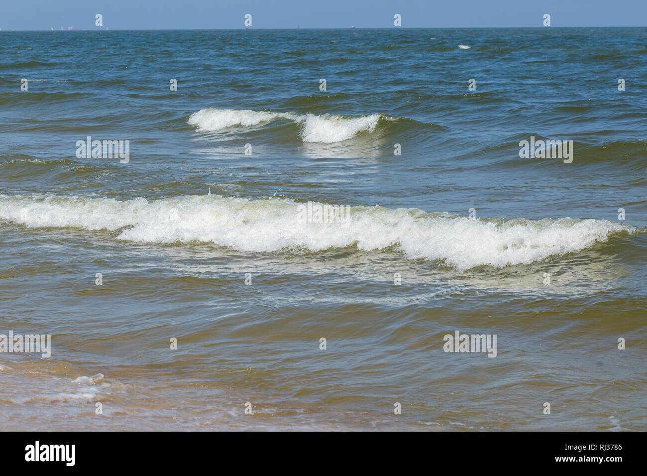 Sea Waves breaking on shore. Baltic Sea waves in close up Stock Photo ...