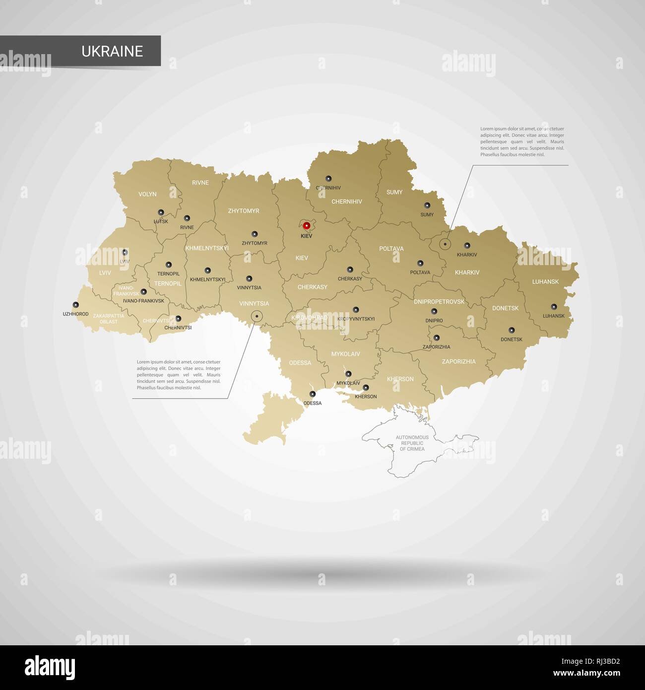 Stylized vector Ukraine map. Infographic 3d gold map illustration with ...