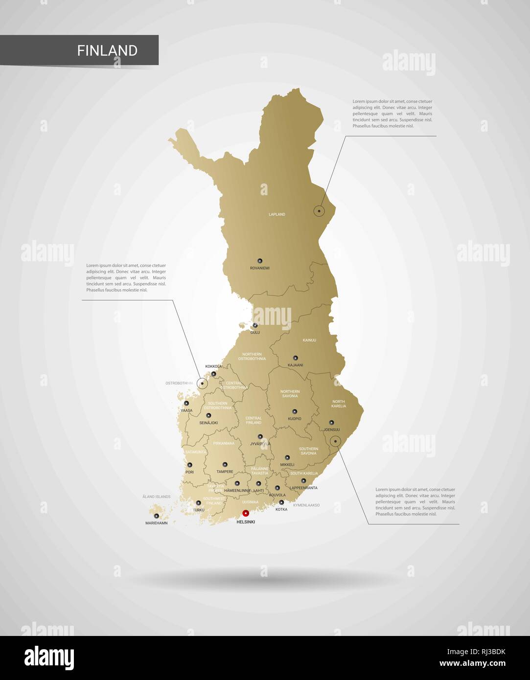 Stylized vector Finland map. Infographic 3d gold map illustration with ...