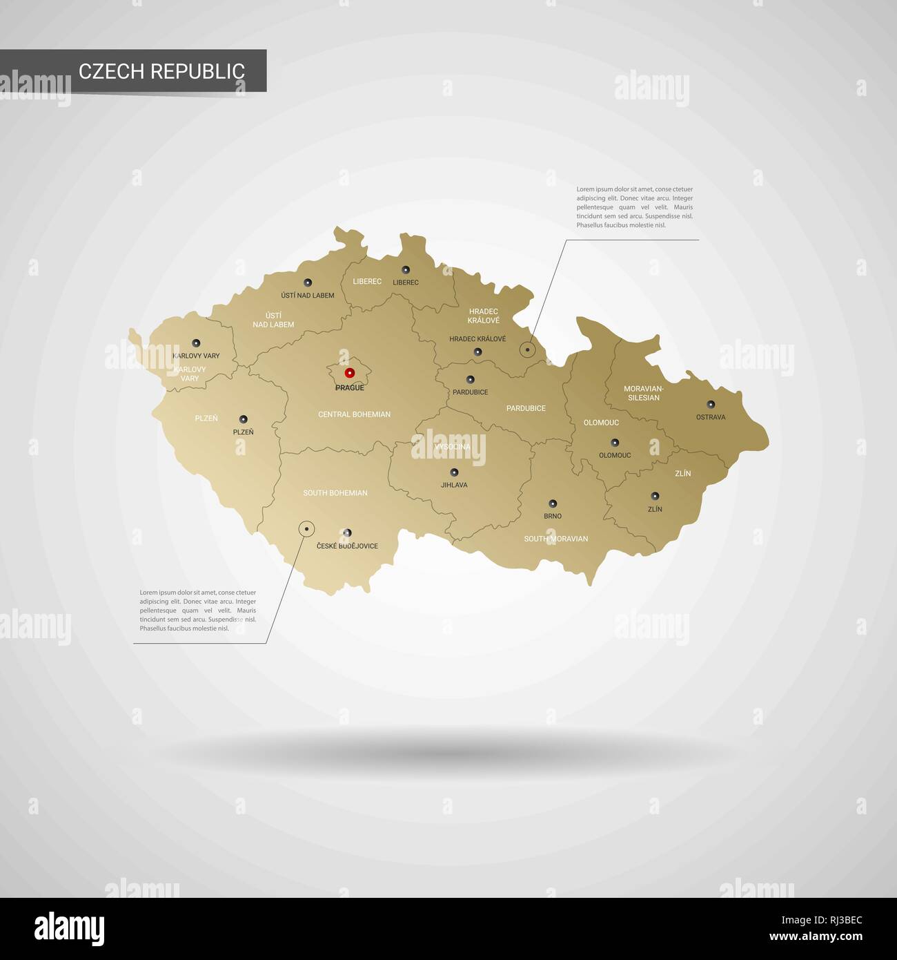 Stylized vector Czech Republic map. Infographic 3d gold map ...
