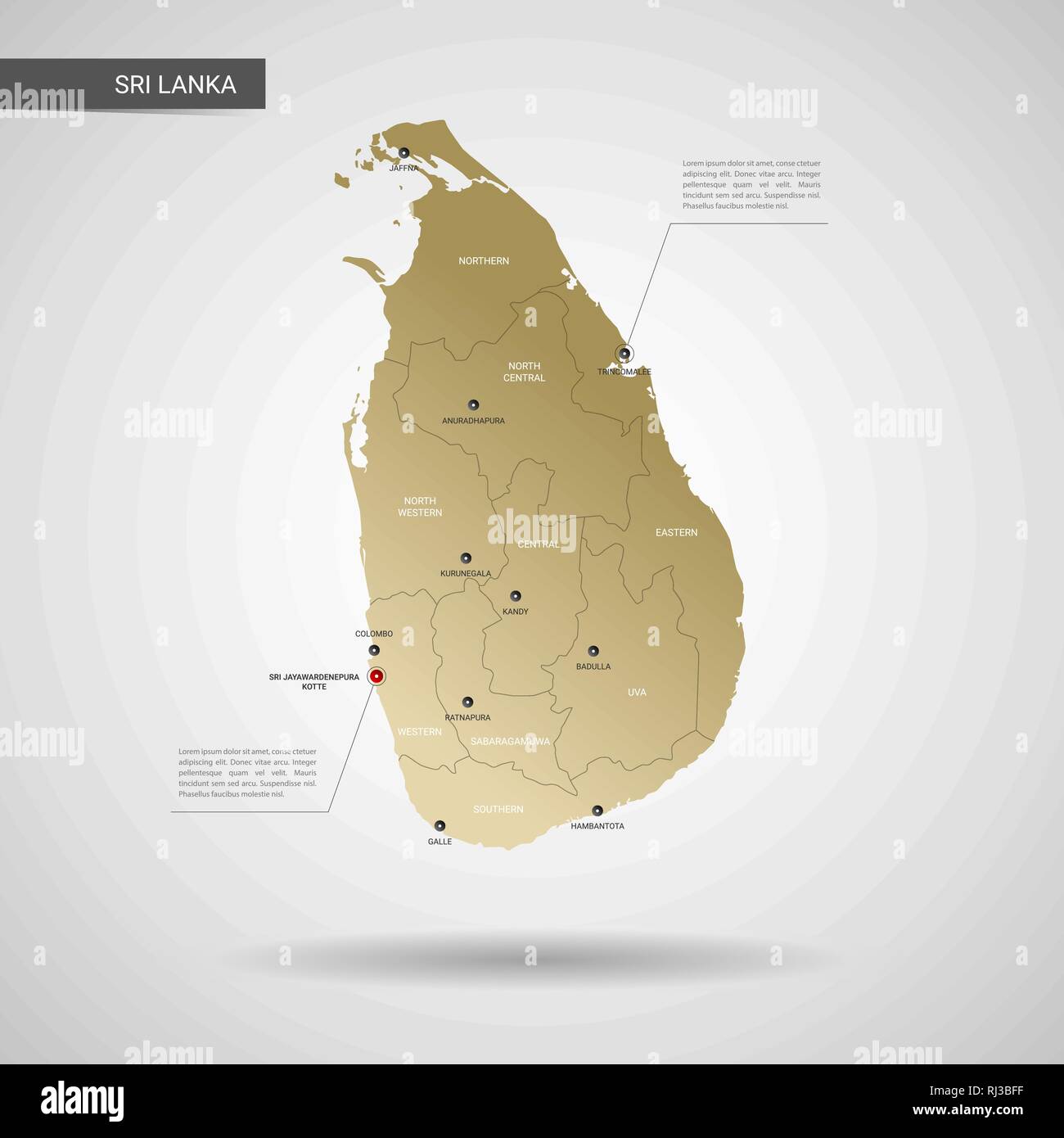Stylized vector Sri Lanka map. Infographic 3d gold map illustration ...