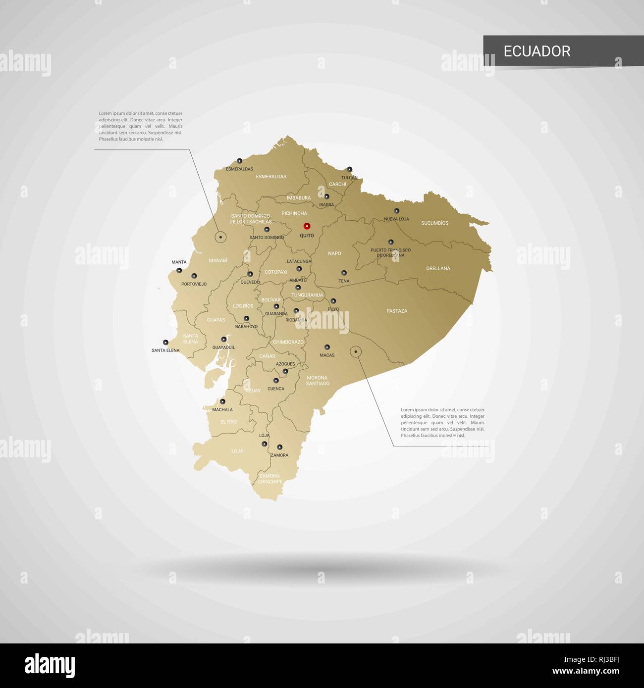 Stylized vector Ecuador map. Infographic 3d gold map illustration with ...