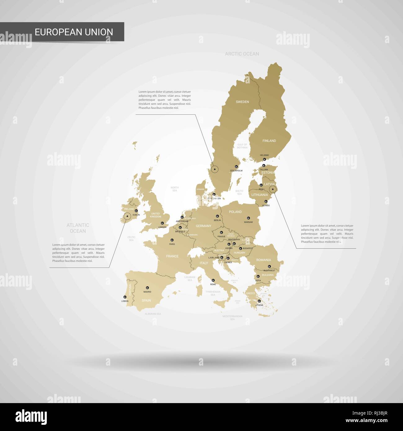 Stylized vector European Union EU map. Infographic 3d gold map ...