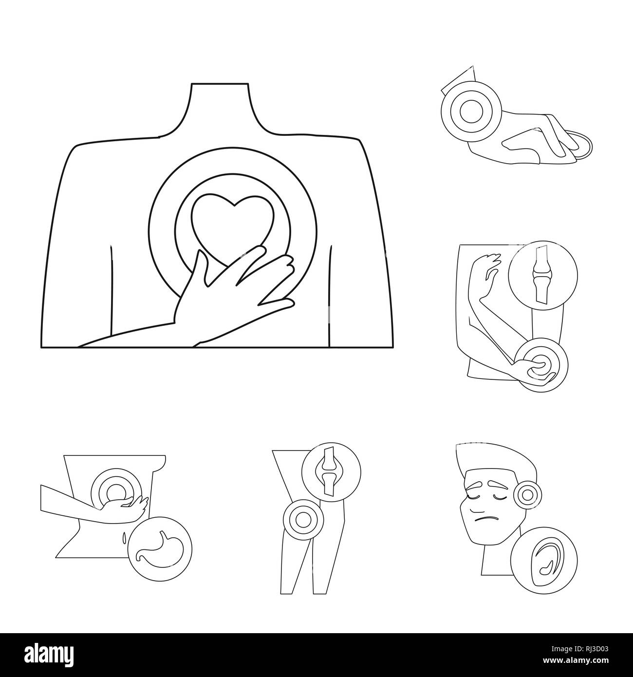 Vector illustration of bone and inflammation symbol. Collection of bone ...