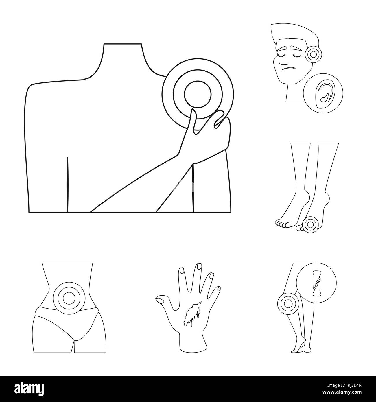 Isolated object of bone and inflammation icon. Set of bone and wound ...