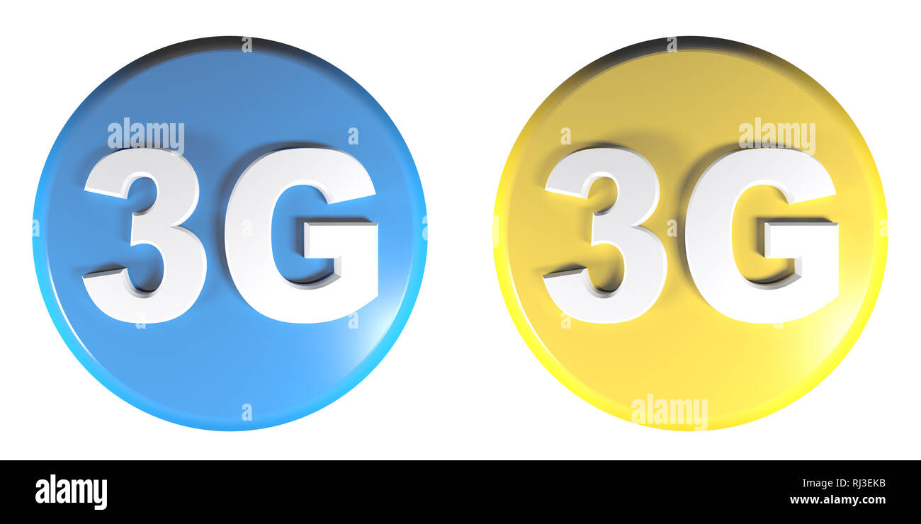 Blue and yellow circle push buttons 3G - 3D rendering illustration ...