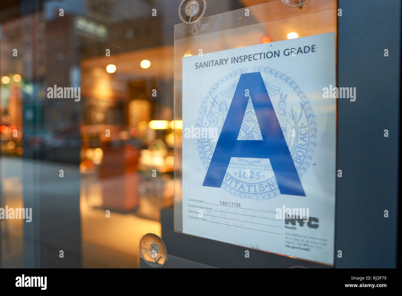 NEW YORK - CIRCA MARCH 2016: close up shot of sanitary inspection grade ...