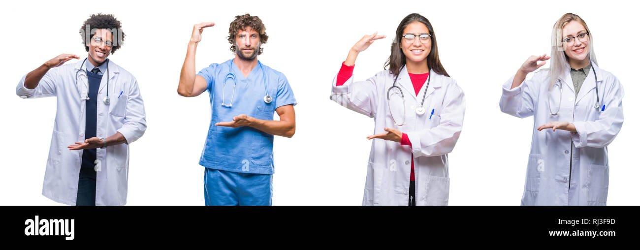 Collage of group of doctor, nurse, surgeon people over isolated ...
