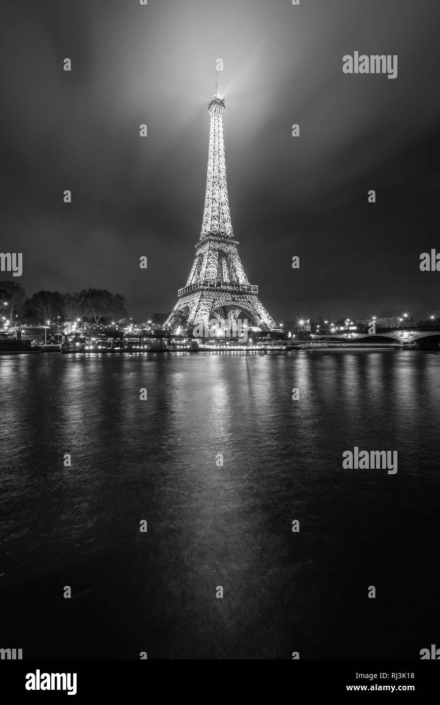 The Eiffel Tower and Seine at night, in Paris, France Stock Photo - Alamy
