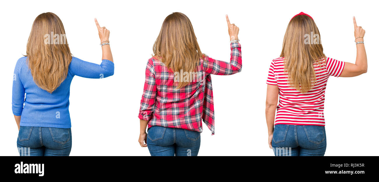 Collage of beautiful middle age woman over isolated background Posing ...