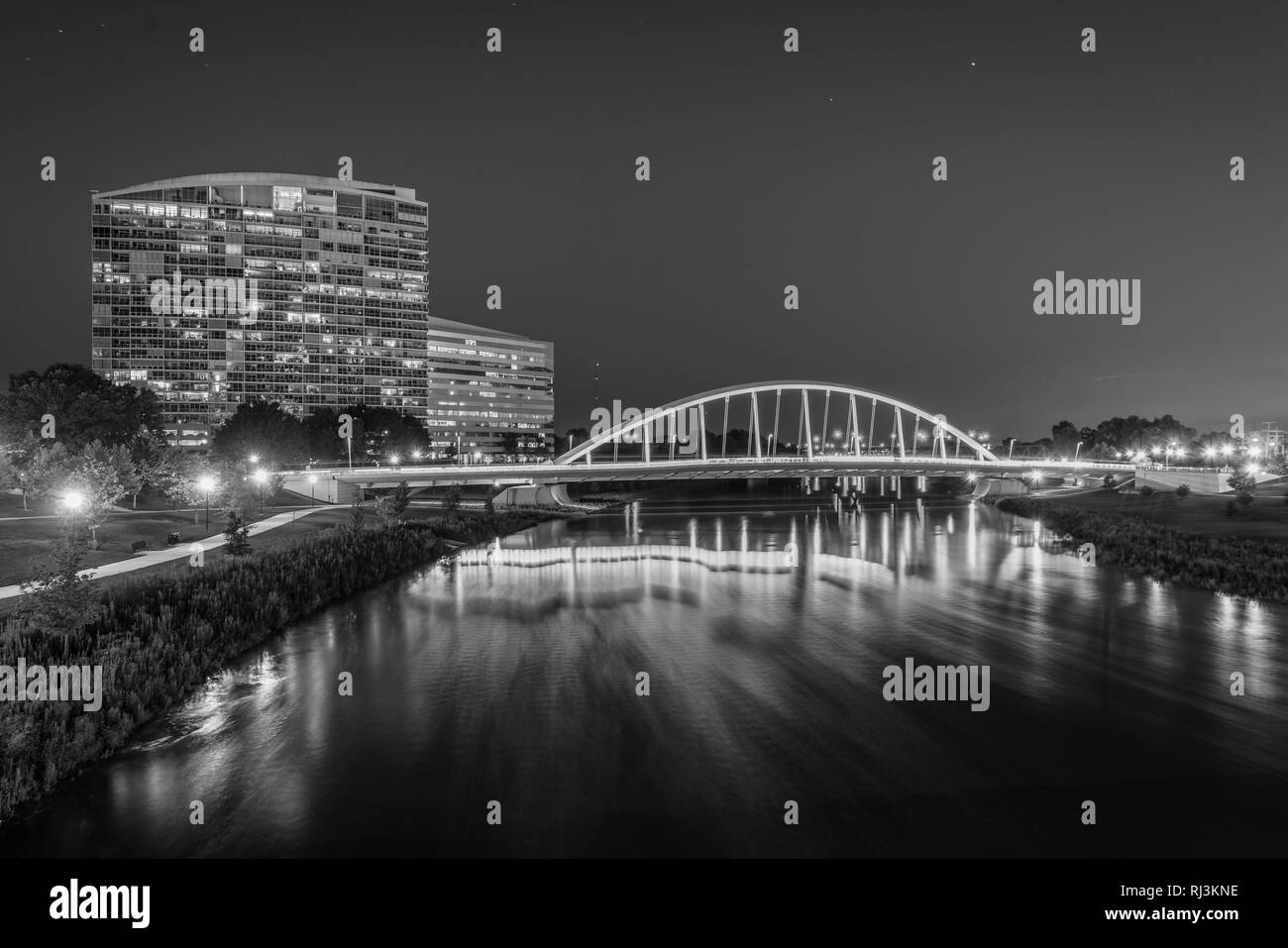 The Main Street Bridge and Scioto River at night, in Columbus, Ohio ...