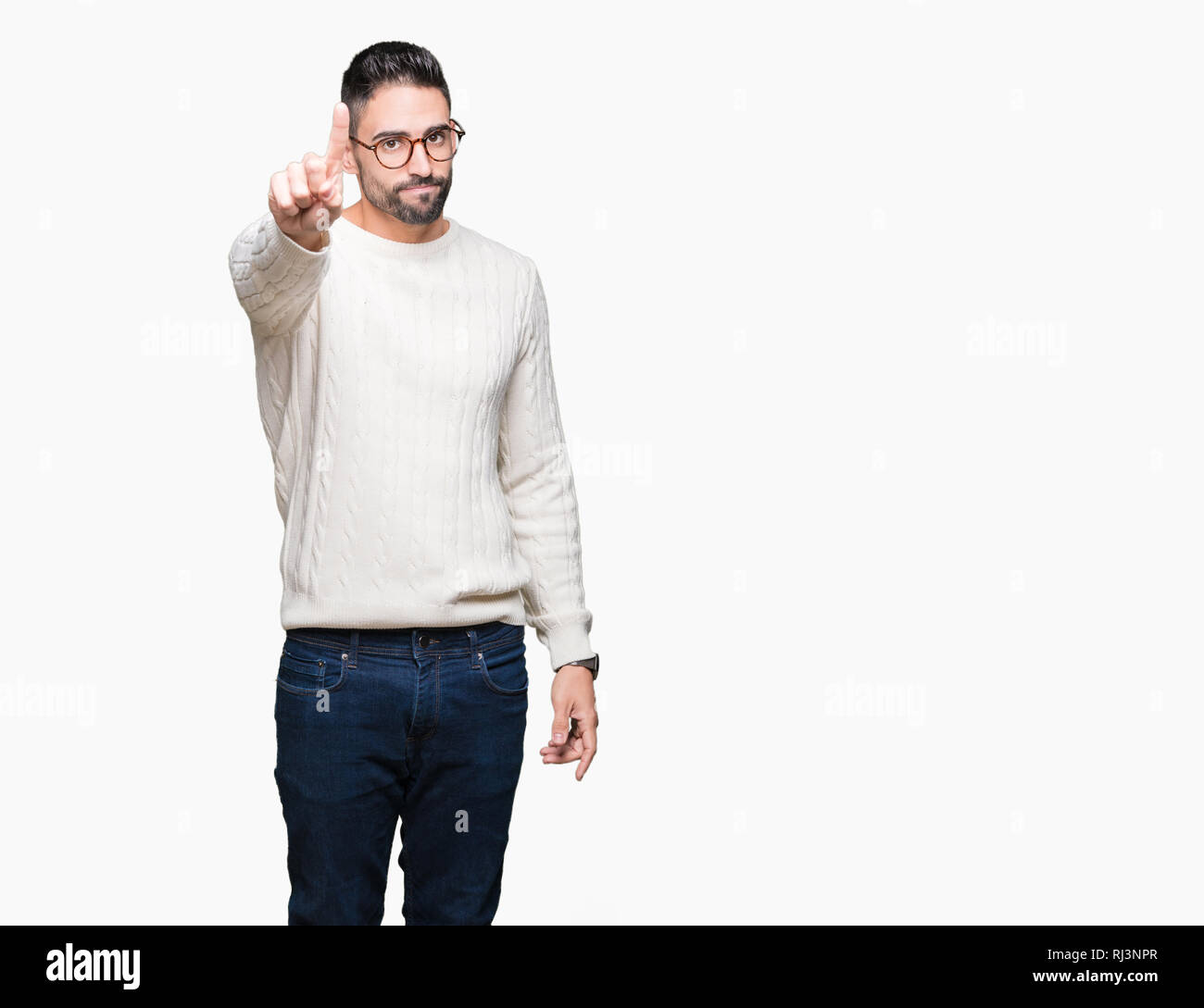 Hispanic man wearing glasses pointing Cut Out Stock Images & Pictures ...