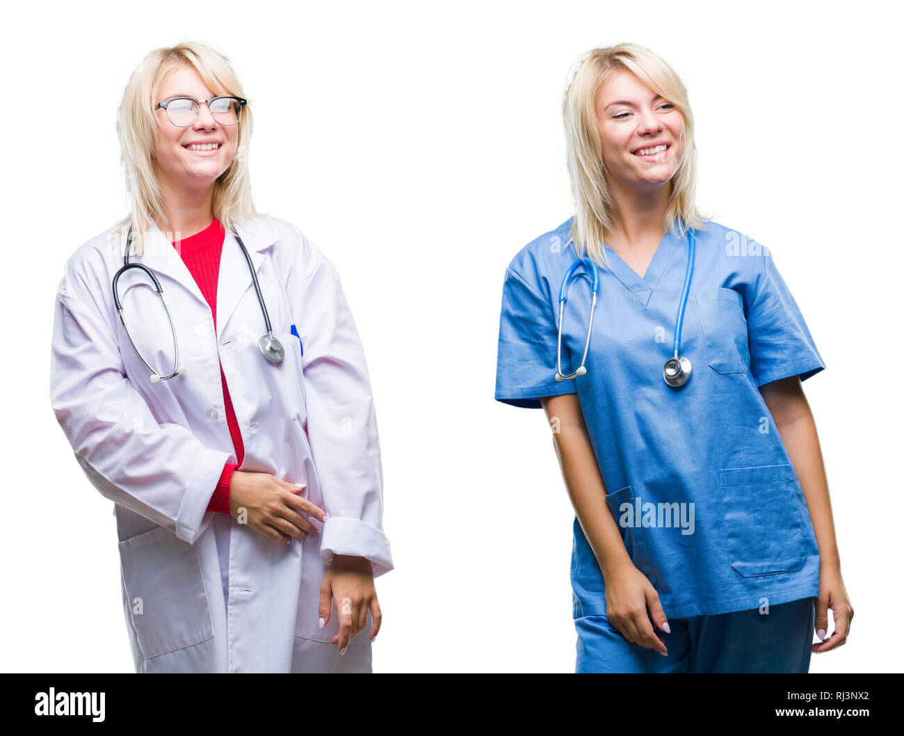 Collage of doctor and nurse woman over white isolated background ...