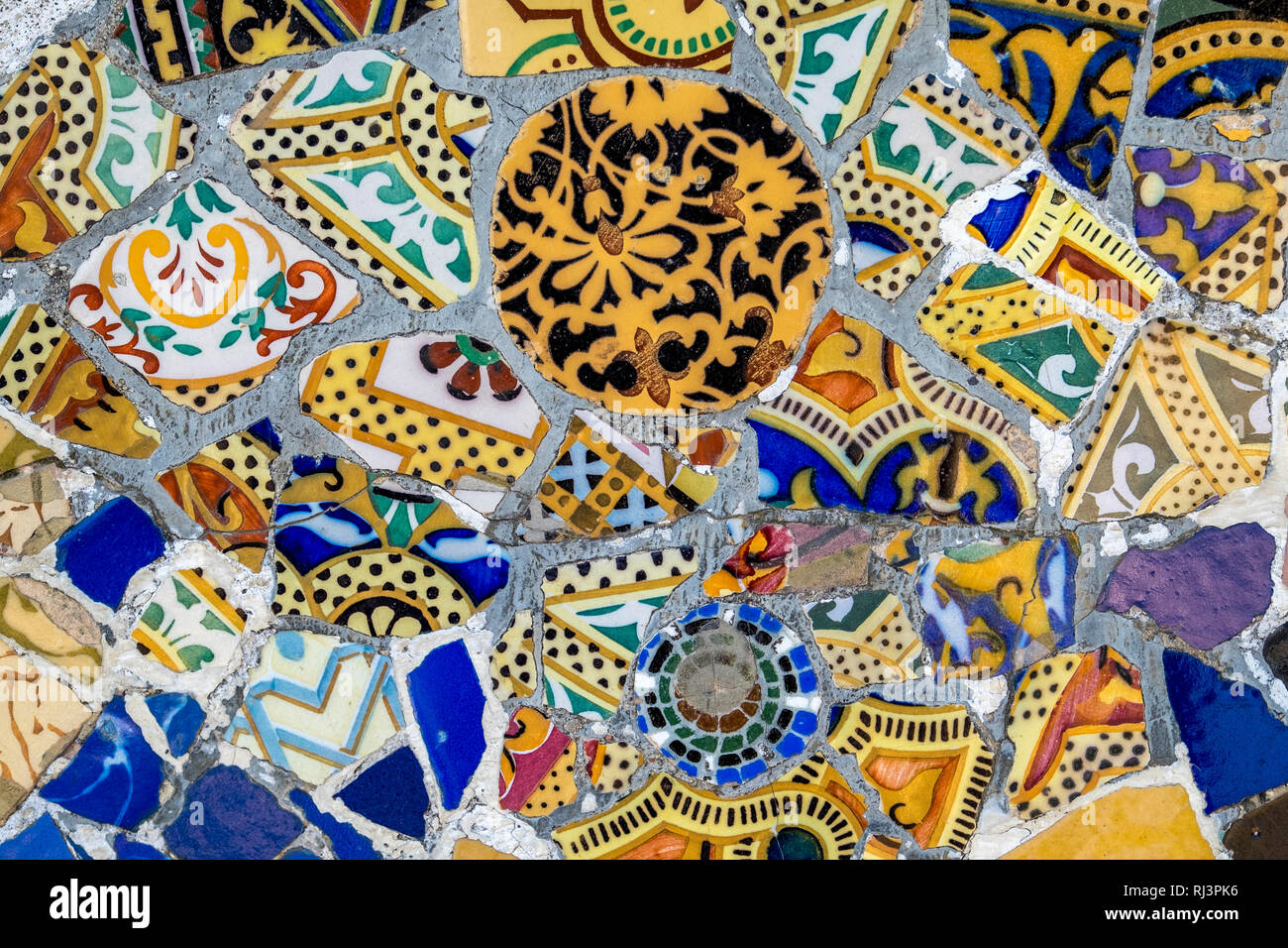 Park Guell. Garden complex with architectural elements situated on the ...