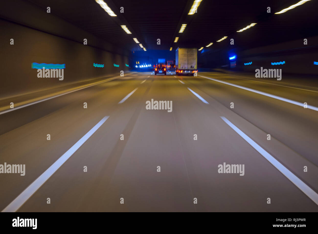 Drive through Underpass at Night, Highway, A3, Frankfurt, Hesse ...
