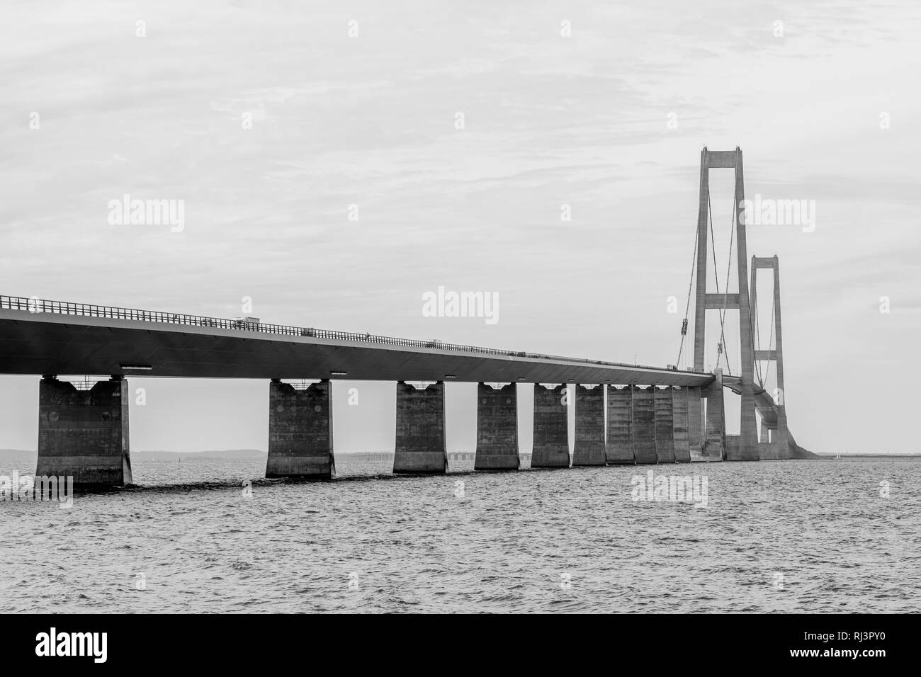 Streets and Railroad Bridge, Great Belt Bridge, Fyn, Zealand, Denmark ...