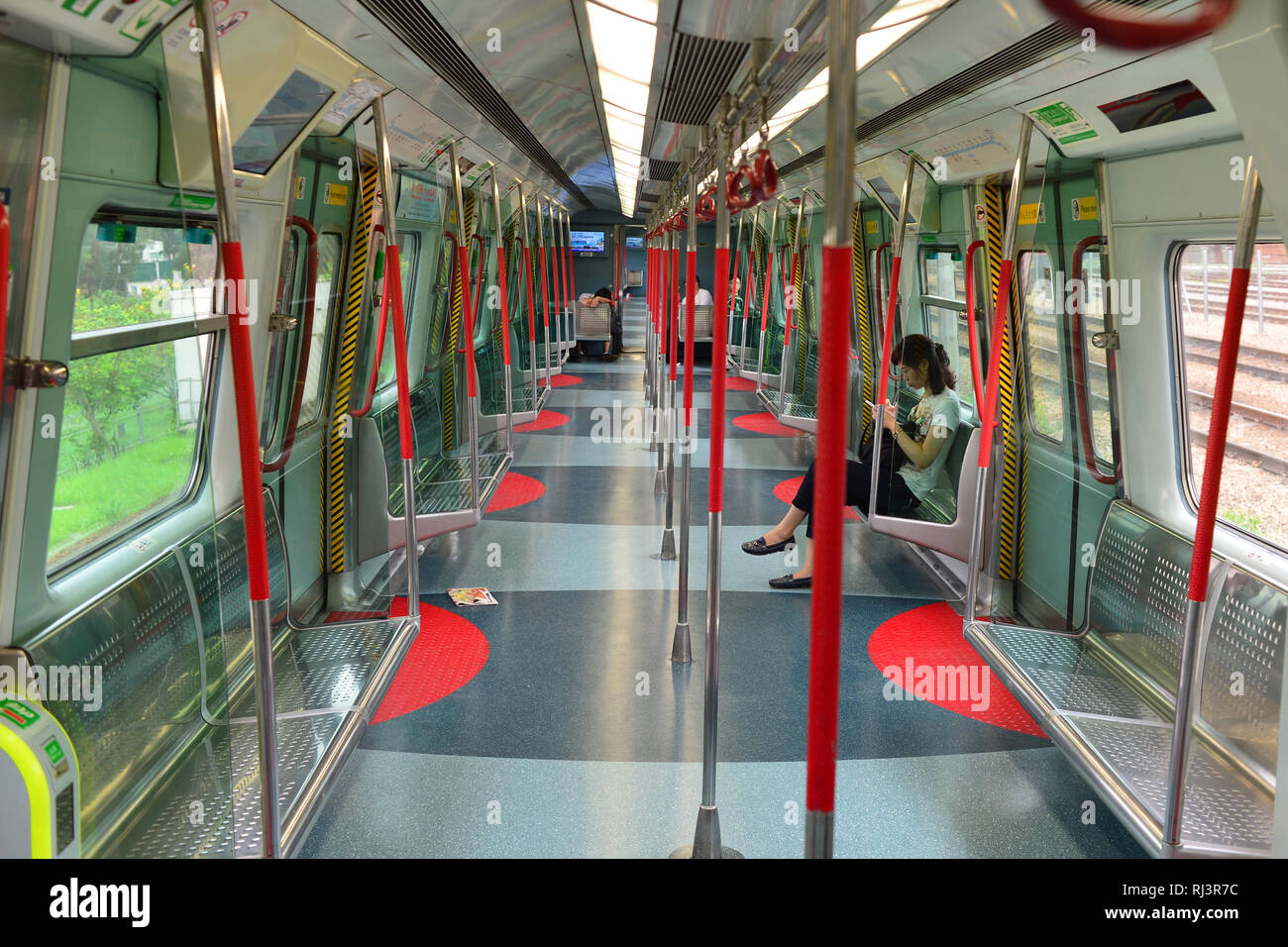 HONG KONG - MAY 06, 2015: interior of MTR train. The Mass Transit ...