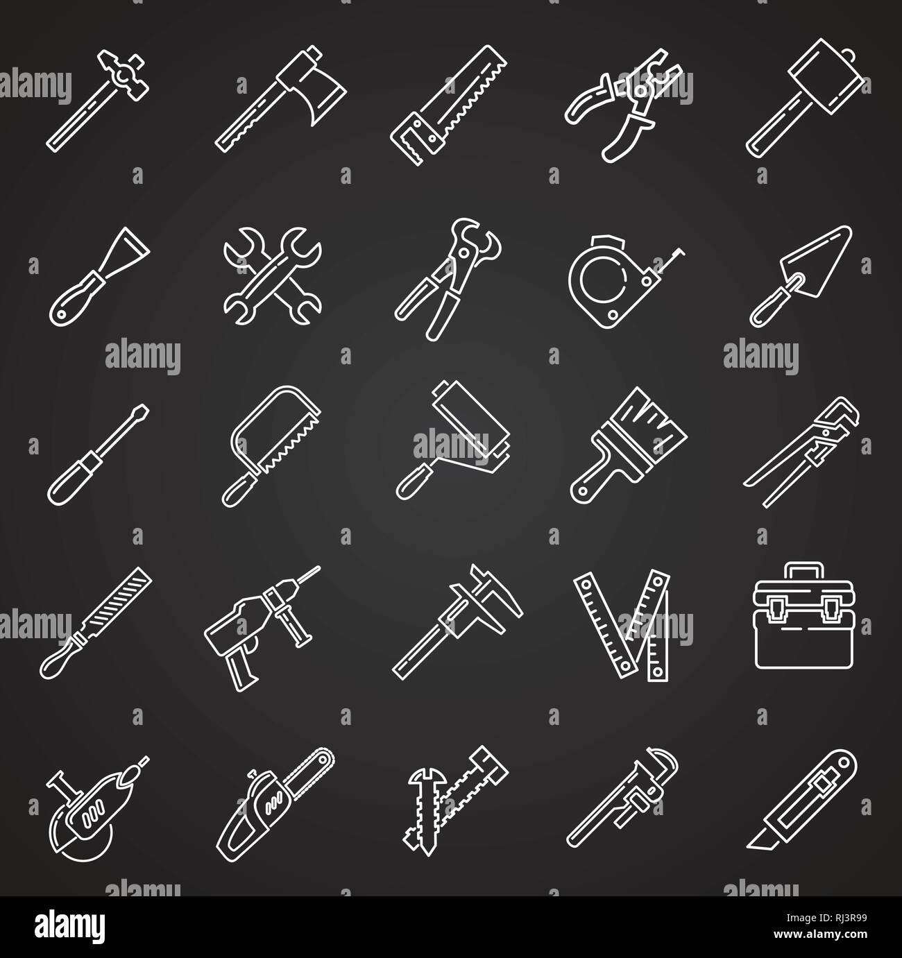 Tools icons line set on black background for graphic and web design ...