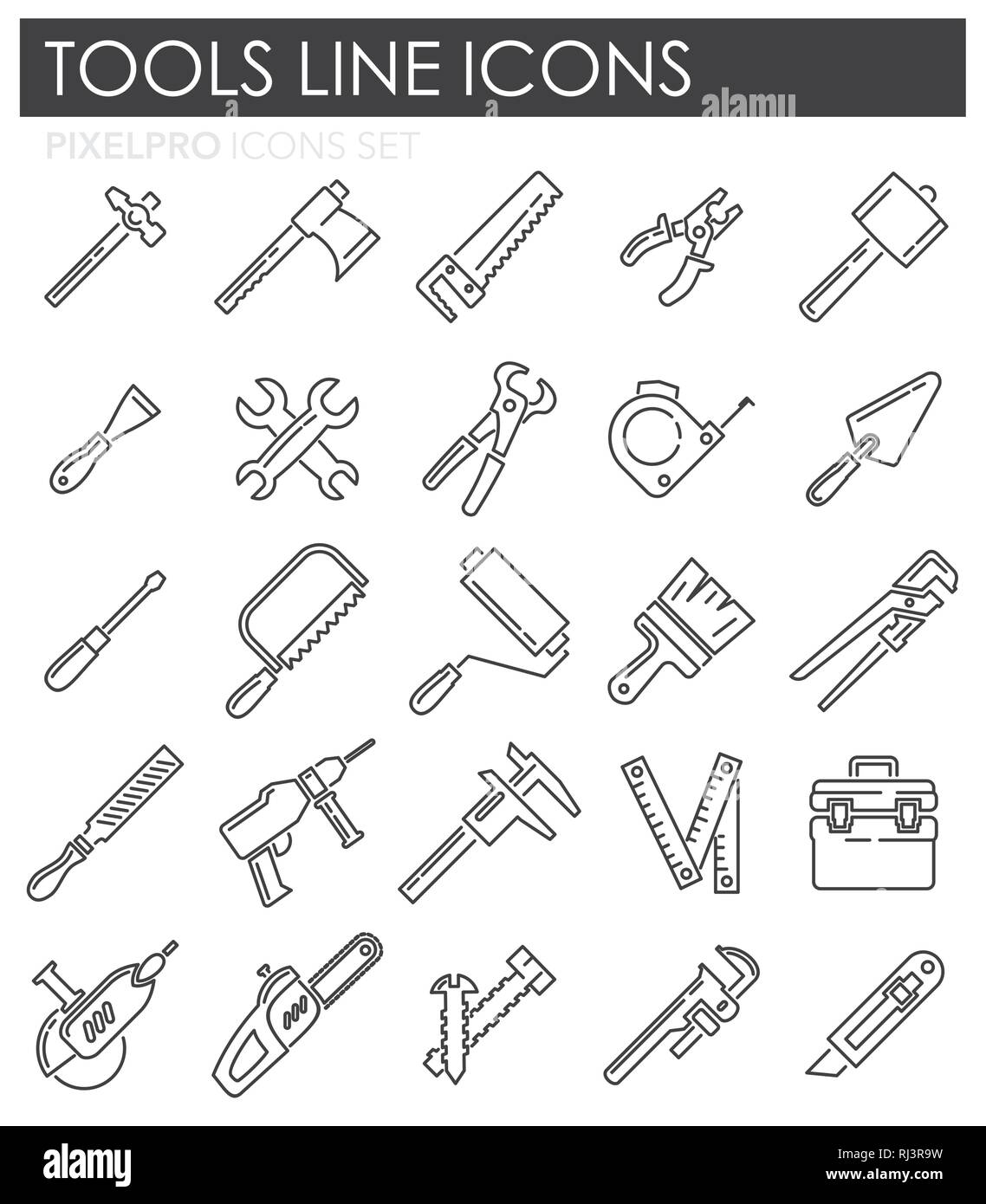 Tools icons line set on white background for graphic and web design ...