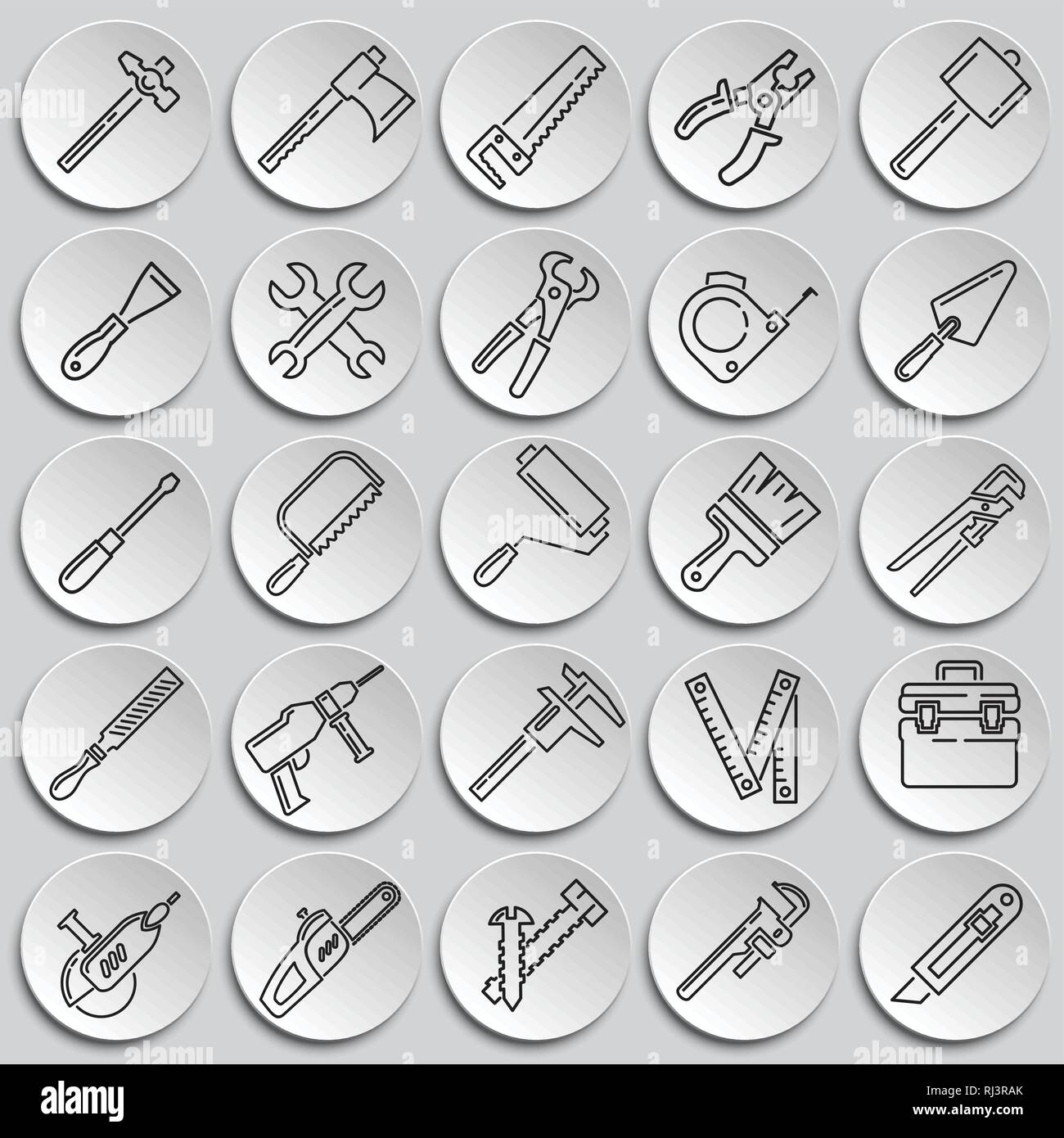 Tools icons line set on plates background for graphic and web design ...