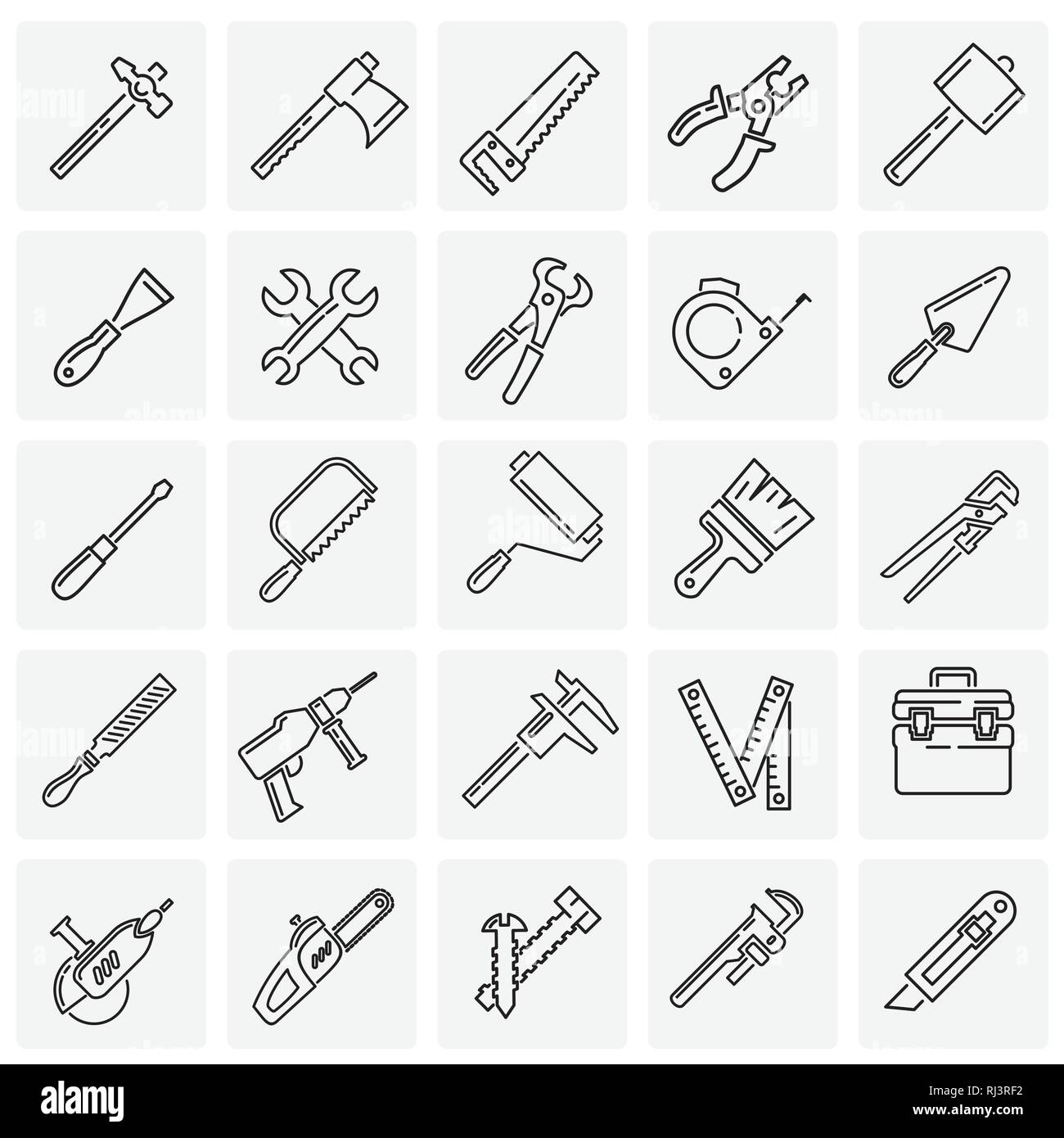 Tools icons line set on squares background for graphic and web design ...