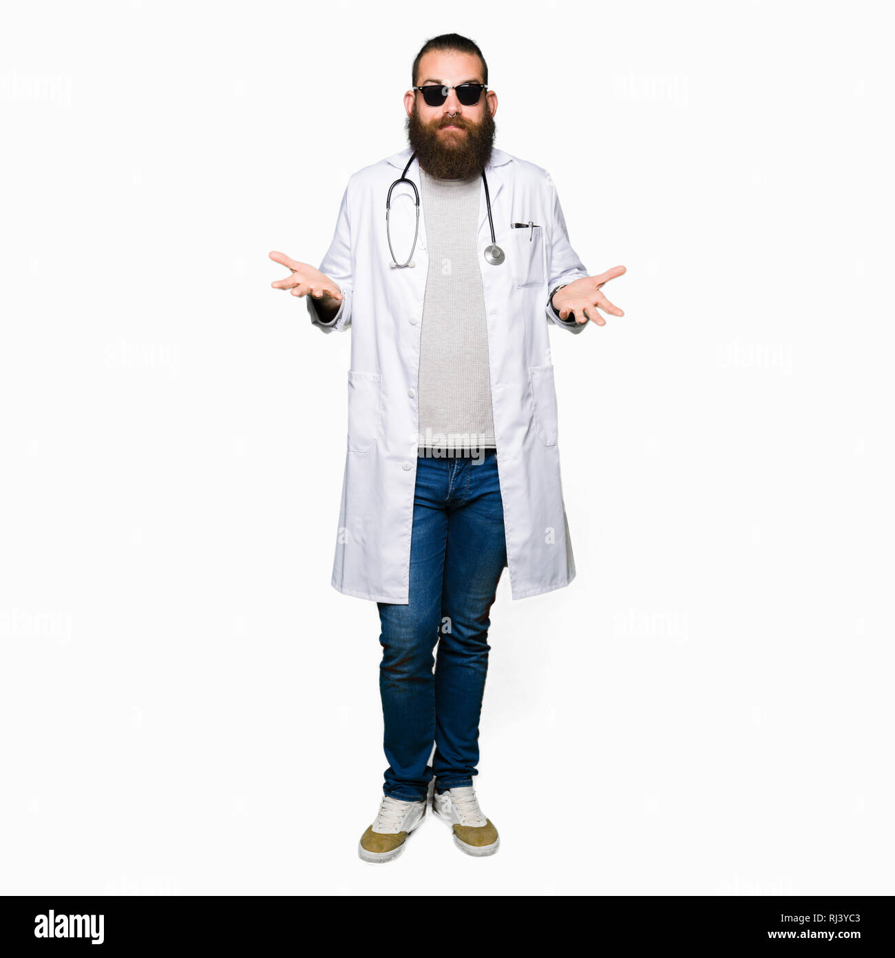 Blond man raised hands Cut Out Stock Images & Pictures - Alamy