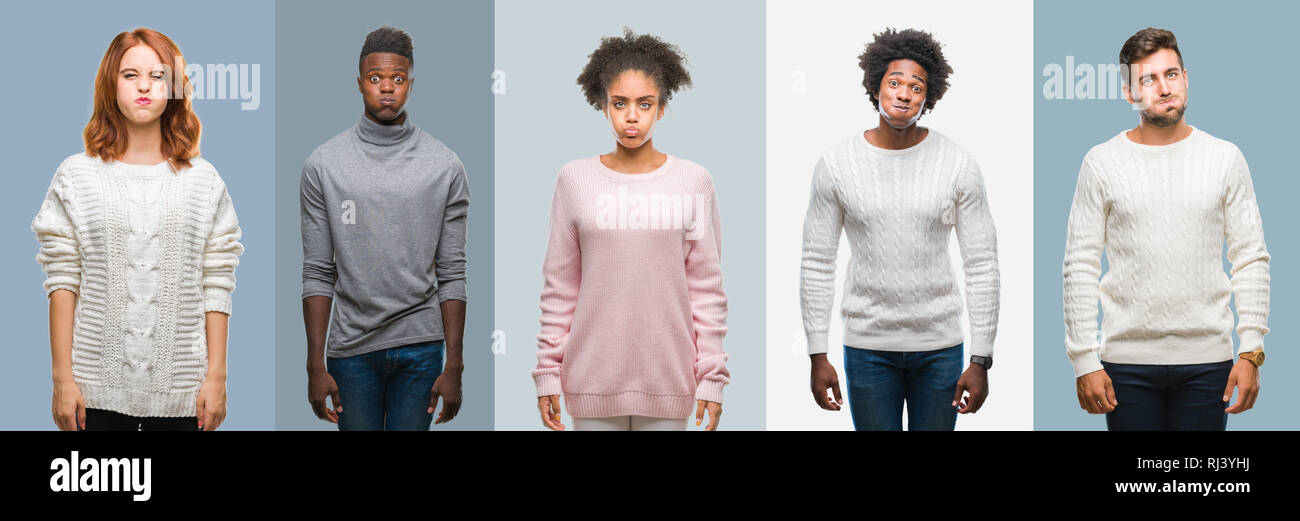 Collage of group of african american and hispanic people wearing winter ...