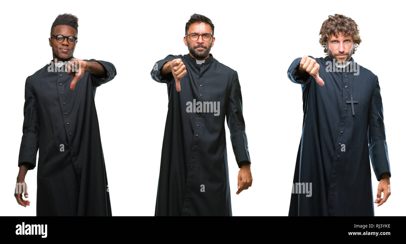 Collage of christian priest men over isolated background looking ...