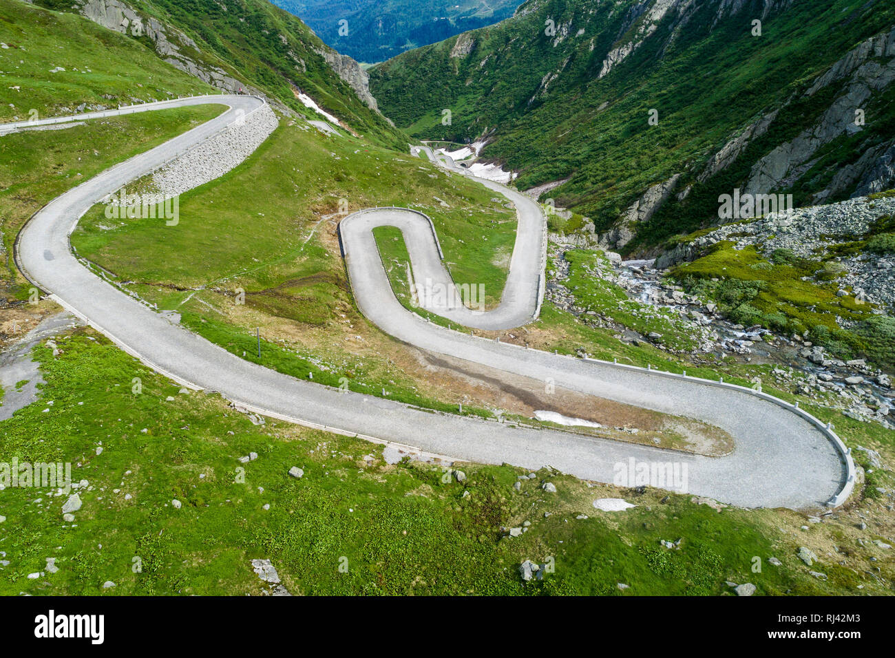 Aerial photo Tremola, pass road Gotthardpass, canton Ticino ...