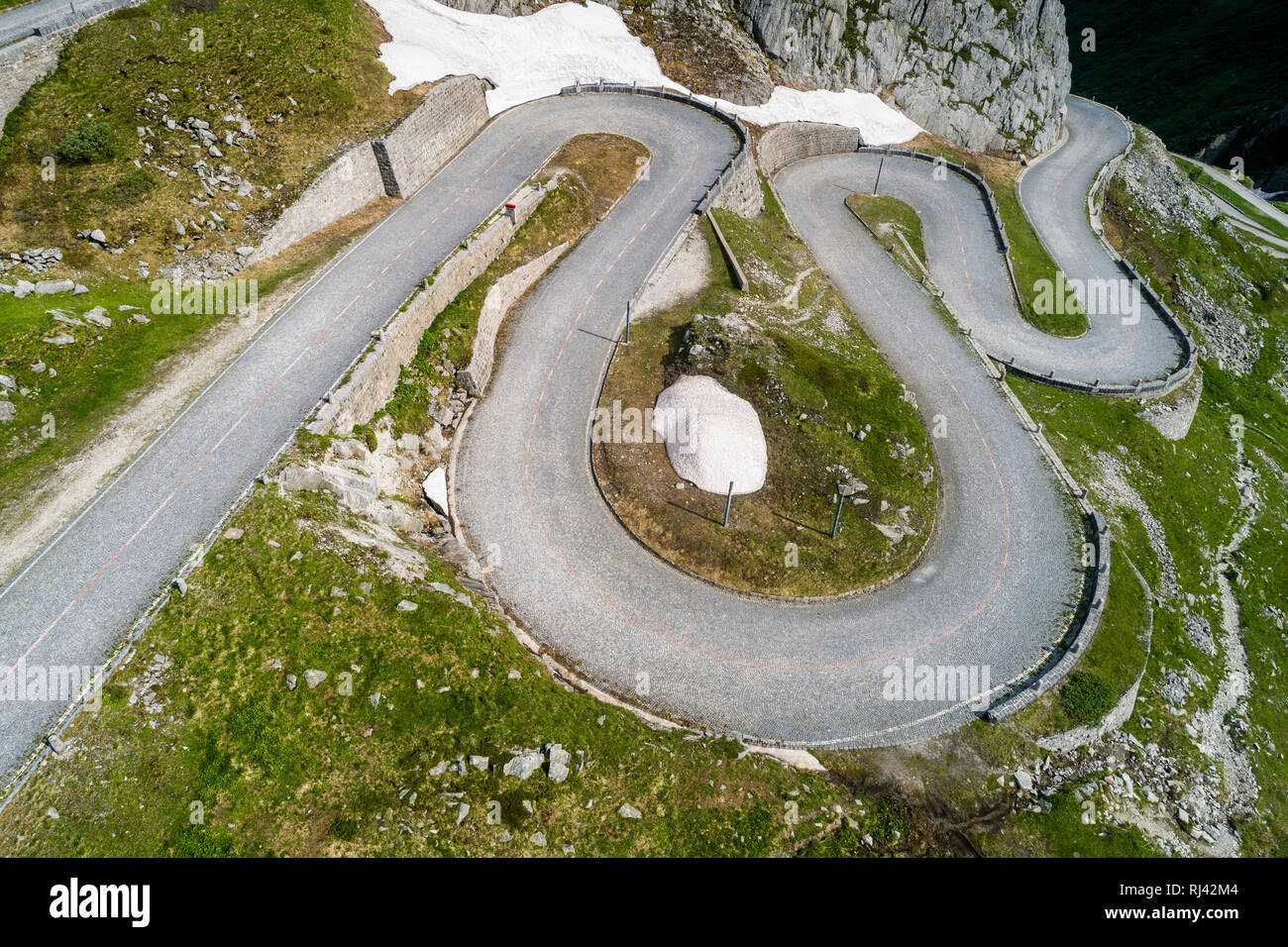 Aerial photo Tremola, pass road Gotthardpass, canton Ticino ...