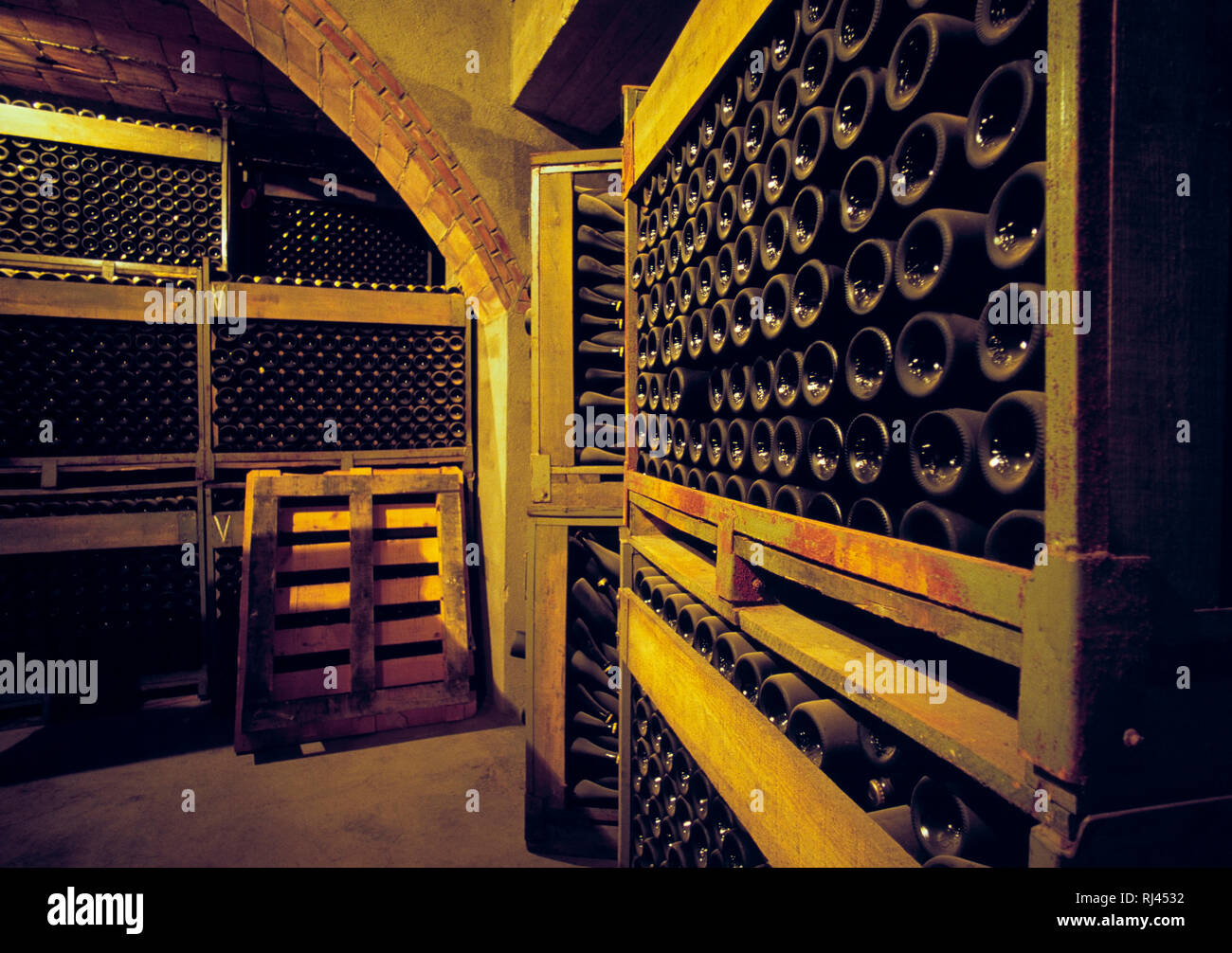 Storage of Cava Wine Bottles, Freixenet Caves Stock Photo - Alamy