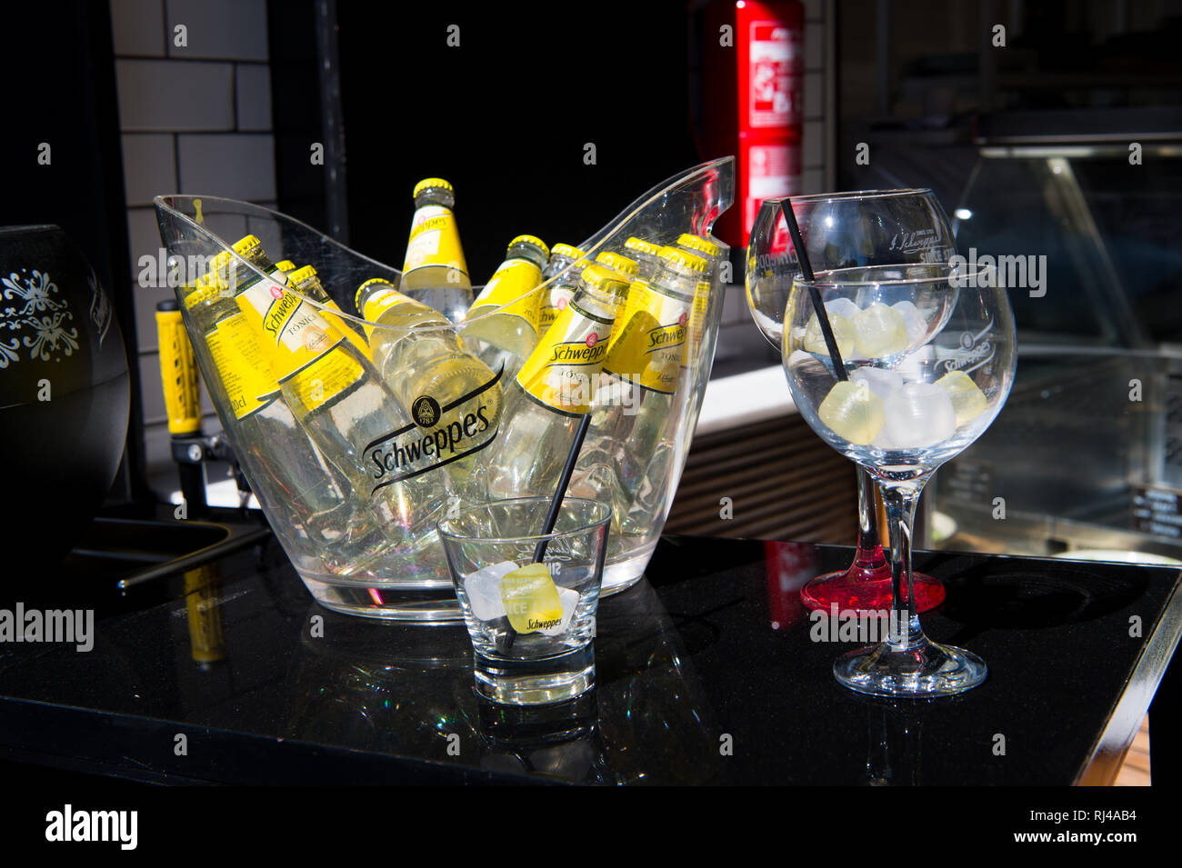 Key west, Fl, USA - March 30, 2016: Schweppes Tonic Water bottles ...