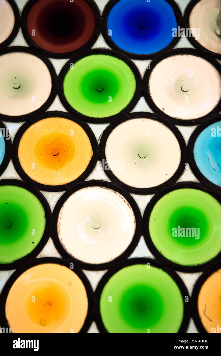 abstract pattern window background of colorful glass round shape as ...