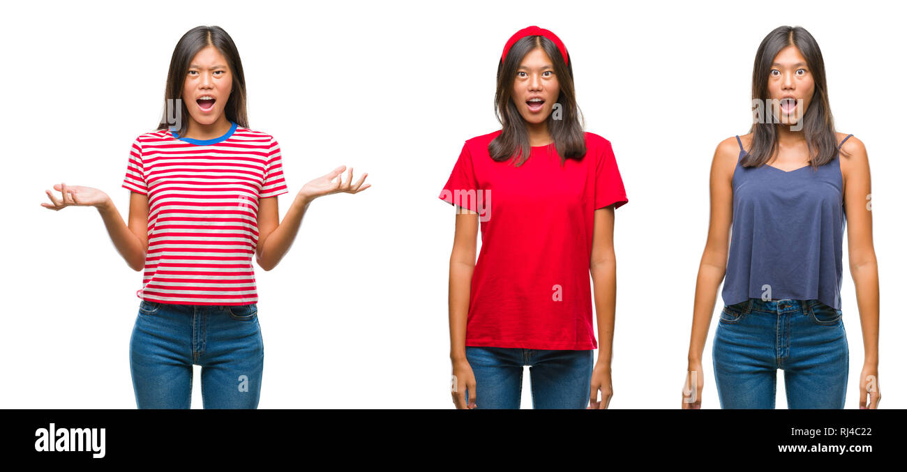 Collage of chinese asian woman over isolated background afraid and ...